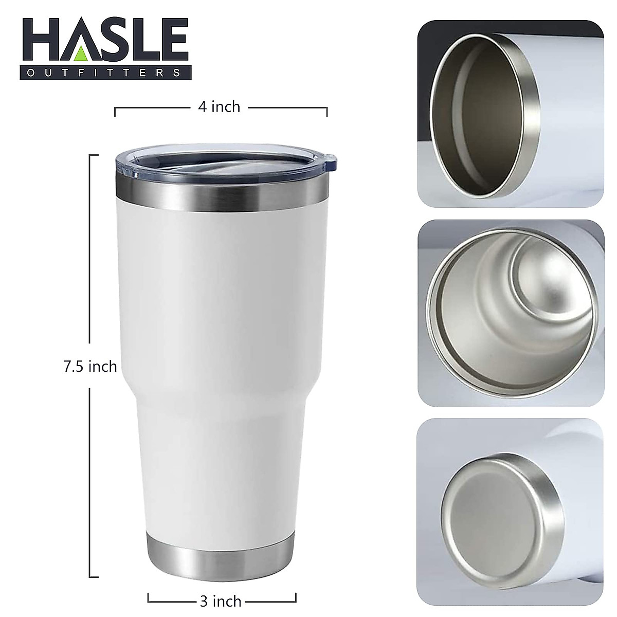 HASLE OUTFITTERS 30oz Stainless Steel Tumbler, Double Wall Vacuum Insulated Travel Mug Tumbler, Durable Insulated Coffee Mug, Gift Box Set (White, 1)
