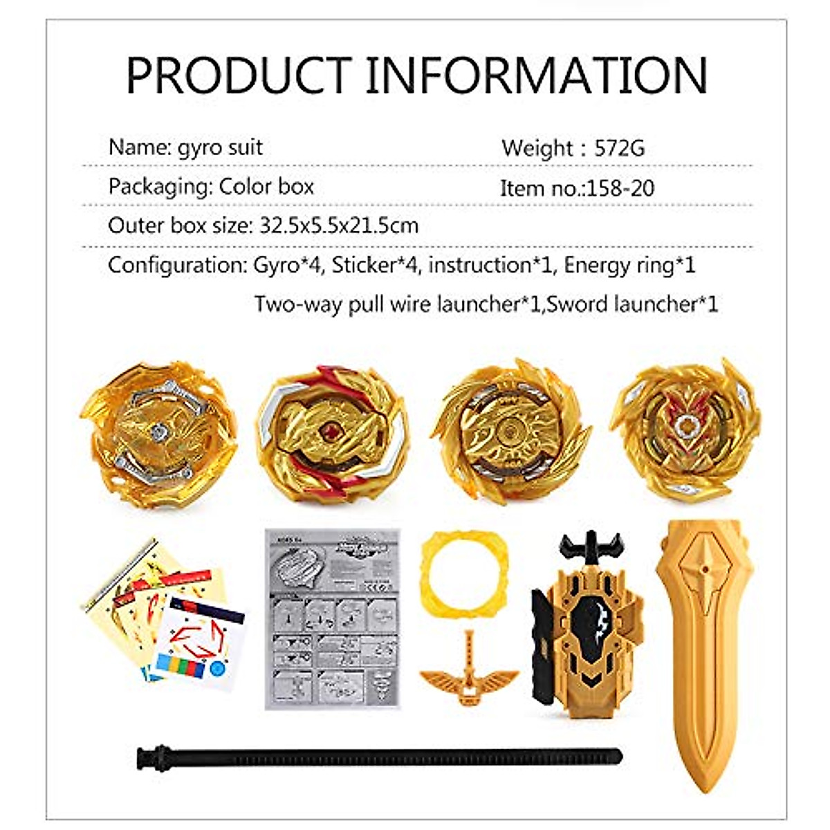 Bey Battle Burst Gyro Attack Blades Metal Fusion Evolution Combination with Arena, Launchers Grip & Battling Top(Golden)