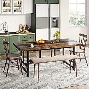 Tribesigns Rustic Dinning Table for 6, 70 inches Home & Kitchen Table, Wood Large Dinning Room Tableb with Metal Frame for Family Gathering or Party (Rectangular)