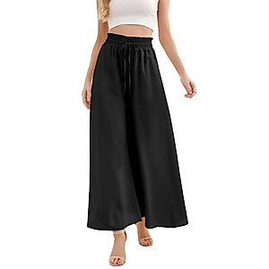 GOUCEHN Women Wide Leg Pants Casual High Waisted Long Palazzo Pants Drawstring Flowy Trouser (Black, Small)