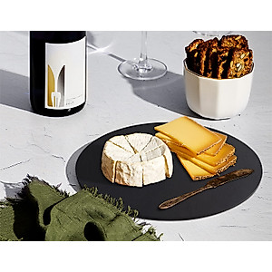 Dofira Round Slate Serving Platter, Black Platter Tray Stone Rock Cutting Board Cheese Board, Charcuterie Tray with Natural Edge [1pc]