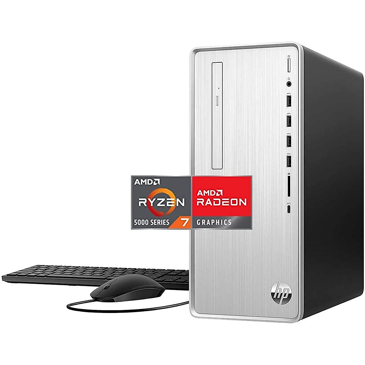 HP 2022 Newest Pavilion Desktop, AMD Ryzen 7 5700G, 16GB RAM, 1TB PCIe SSD, Windows 11, Wi-Fi 5, Bluetooth, 9 USB Ports, Wired Mouse, Keyboard Combo, Pre-Built Tower Bundle with JAWFOAL