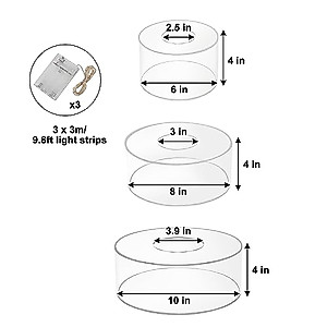 Cutora 3PCS Acrylic Cake Stand Fillable Clear Cake Riser Box Cylinder Round Display Case for Wedding Birthday Party 3 Tiers 6" 8" 10"