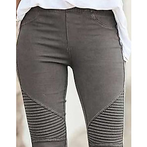 Flamingals Jeans for Women Trendy High Waisted Skinny Jeans Moto Leggings Elastic Waist Jeans Gray L