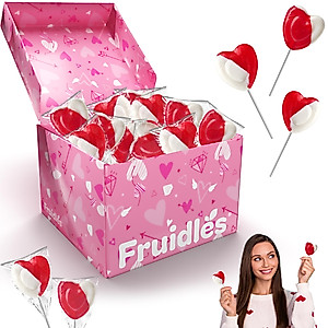Lollipops Red Heart Shaped Strawberry N' Cream Flavored, 12 Lollipops, Individually Wrapped