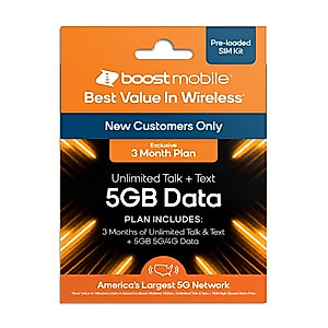 Boost Mobile Prepaid SIM Card | Unlimited Talk & Text | 3 Month 5 GB Data Plan for Unlocked Cell Phones | Pay As You Go I No Contracts