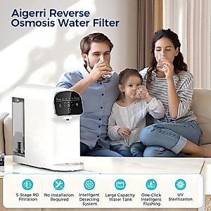 UV Countertop Reverse Osmosis System Water Filter, 5 Stage RO Water Filtration System, NSF/ANSI 58 Certified, 5:1 Pure to Drain, Countertop Water Filtration for Home(No Installation Required)