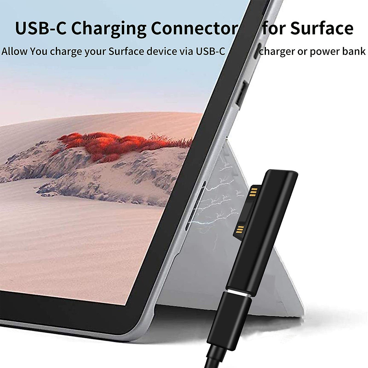 Sisyphy Surface Connect to USB C Charging Adapter (Basic Black, Connector only, 1 Pack), Compatible for Microsoft Surface Pro 7/6/5/4/3 Go 1/2 Laptop 4/3/2/1, Works with 45W 15V3A USBC Power Supply