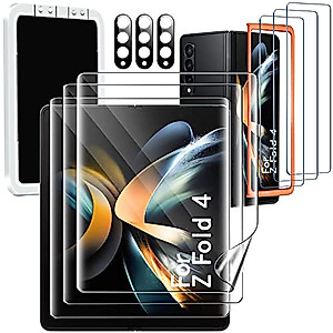 Milomdoi [9-in-1] for Samsung Galaxy Z Fold 4 5G Screen Protector [3 Pack Inside and 3 Pack Front] With 3 Pack Tempered Glass Camera Lens Protector with Mounting Positioner Accessories No bubbles