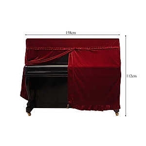 Upright Piano Cover, Colorfast Pleuche Full Piano Dust Proof Decorated Cover(Red)