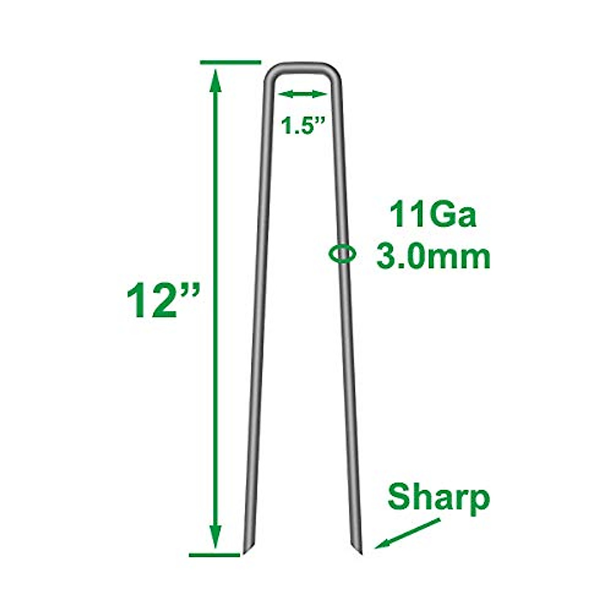 MySit 12" Garden Stakes Pins Landscape Staples 11Ga Tent Stakes 50 Pack, Heavy Duty Galvanized Steel Metal Yard Stakes Ground Lawn Staples Fence Anchors for Weed Barrier Fabric