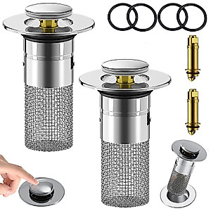 2Pcs Bathroom Sink Stopper Hair Catcher, Pop Up Sink Drain Filter with Removable Stainless Steel Filter Basket Hair Catcher, for US Bathroom Sink Stopper Replacement.