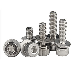 MroMax M2.5x12mm 304 Stainless Steel Hex Socket Head Cap Screws Inner Hex Machine Screws Bolts Combine with Spring Washer and Plain Washers Silver Tone 10Pcs