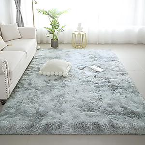 KICHOWUA 6x9 Area Rugs for Living Room, Machine Washable Shag Soft Shaggy Fluffy Rug, Non-Slip Indoor Floor Carpet for Bedroom, Kids Baby Boys Teen Dorm Home Decor Aesthetic, Silver&Grey