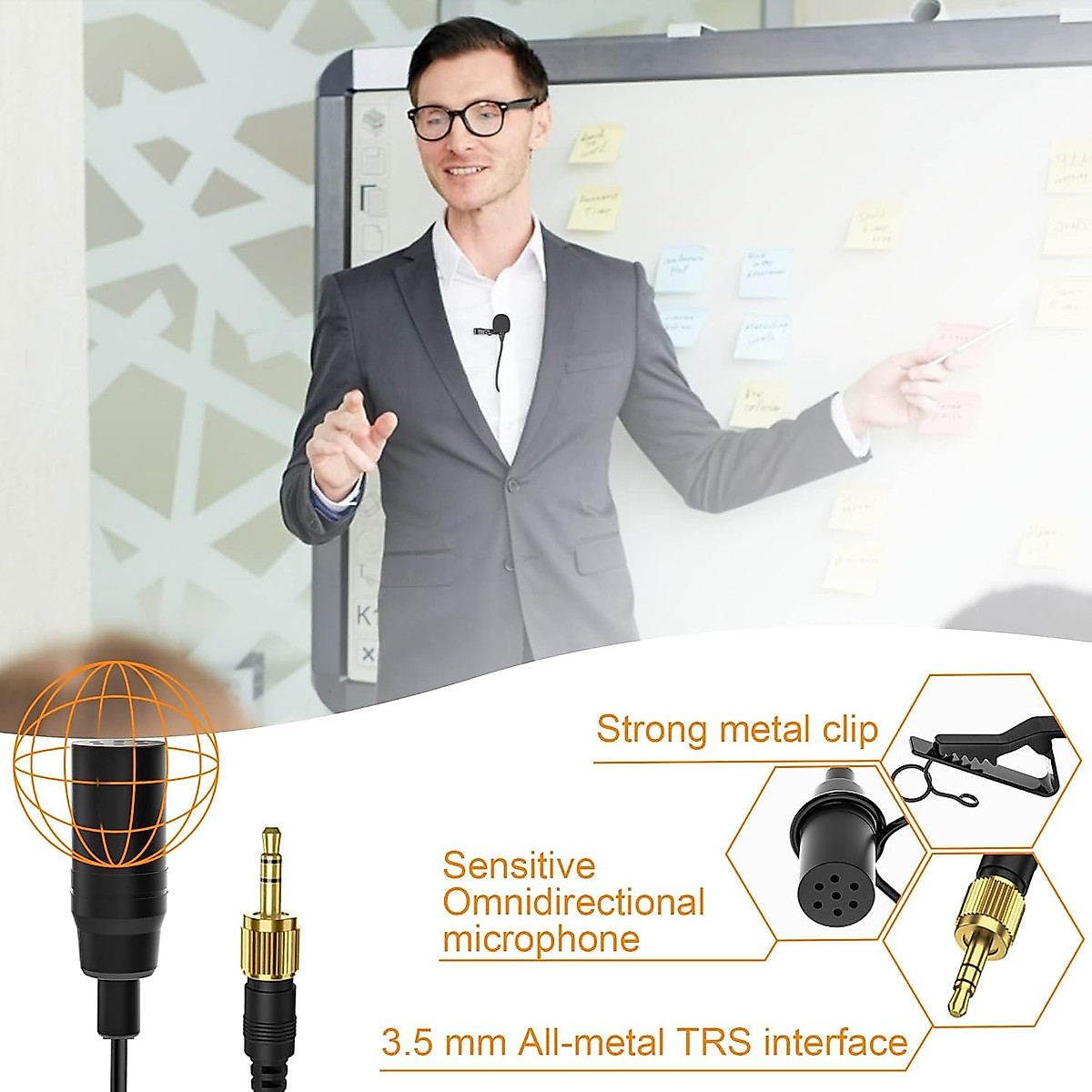 COMICA Lavalier Microphone, CVM-M-O1 Omnidirectional Lapel Microphone for Sennheiser, and Other Wireless Lavalier Transmitter, Clip-on Lav Mic for DSLR Camera Video Recording Interview(3.94ft)