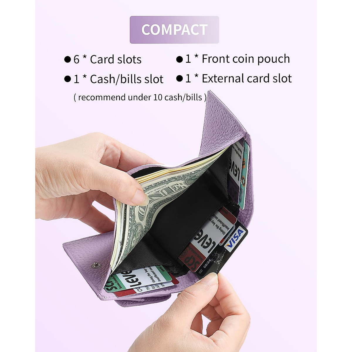 Karmiir RFID Blocking Leather Wallet for Women – Compact Slim Design with Easy-Access Coin Pouch, Cash and Card Slots, Pocket-Friendly Minimalist Wallet, Ideal for Everyday Use (Light Purple)