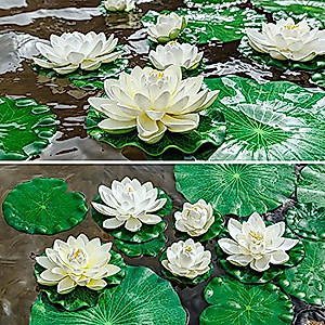 FFNIU Lily Pad for Ponds, 9 PCS Artificial Lotus, Realistic Water Floating Foam Lotuses Fake Lily Pad for Home Garden Patio Pond