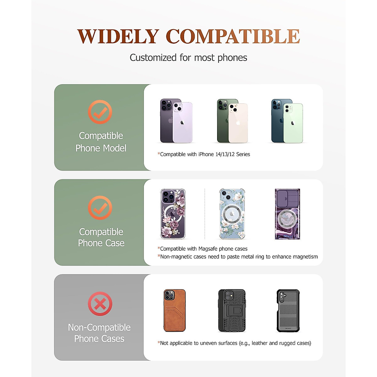 GVIEWIN Bundle - Compatible with Samsung Galaxy S23 Plus Case (Cherry Blossoms/Purple) + Magnetic Phone Ring Holder (Glitter/Silver)