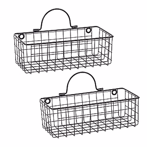 DII Farmhouse Vintage Décor, Wire Wall Basket, Small, Black, 2 Piece