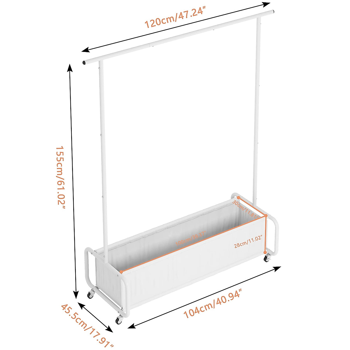 Boeeoan Clothes Rack With Large Storage Bag, Clothes Organizer Stand on Wheels, Garment Rack, Rolling Clothes Storage Cart, Coat Rack, for Bedroom, Laundry Room, Living-room, White