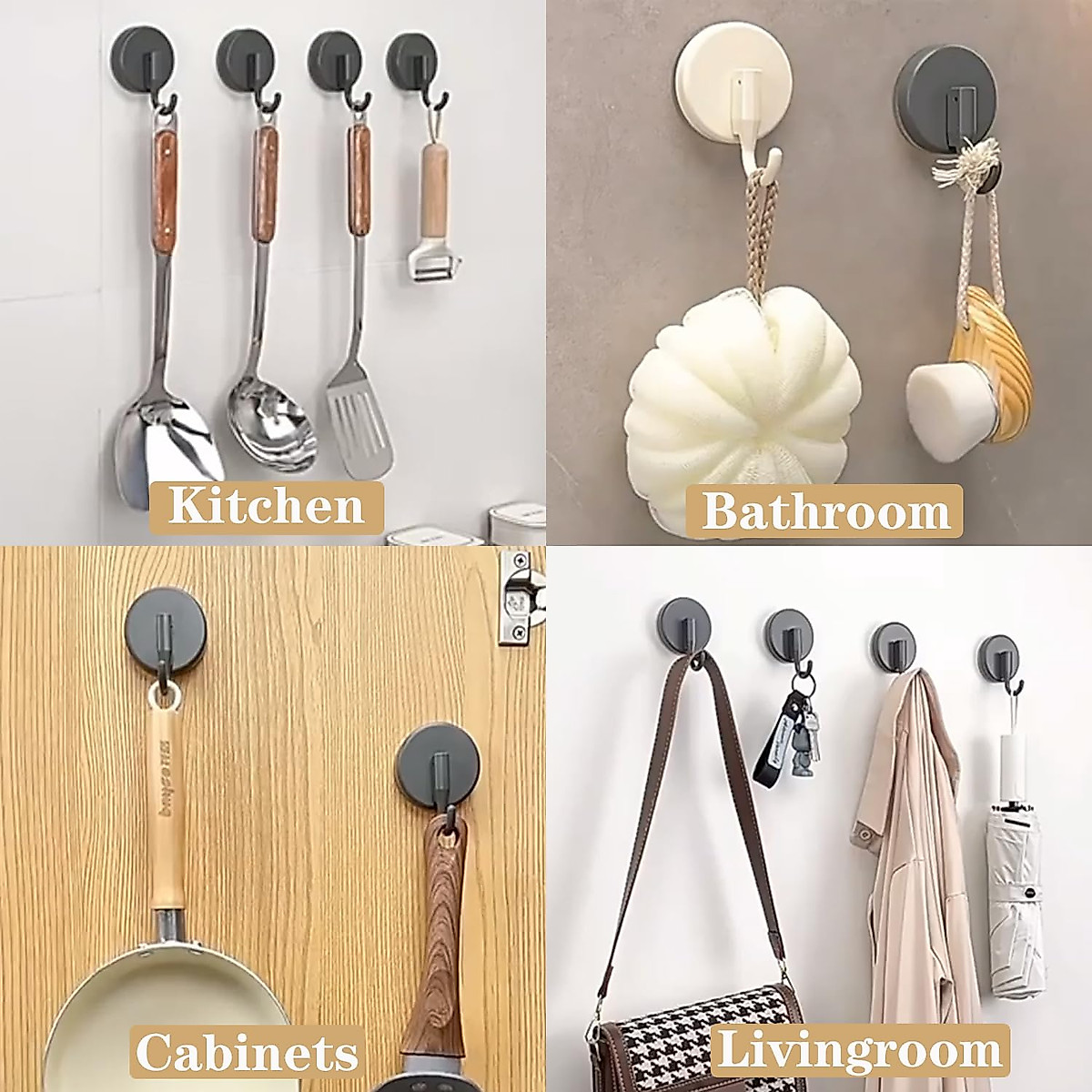 Vanloory Suction Cup Hook for Shower, Heavy Duty Shower Hook Removable Suction Cup Hanger for Wall/Window/Glass/Mirror/Tile, Hang up to 18LB Waterproof Robe and Towel Hook for Bathroom (Grey, 3 Pack)