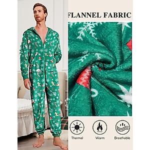Ekouaer Men One Piece Pajama Fleece Onesie Pajama Zipper Jumpsuit with Pockets S-XXL