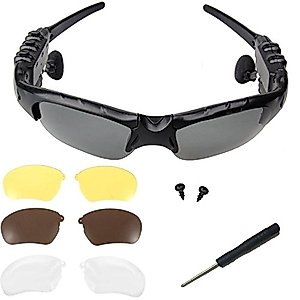 Elinka Wireless Music Bluetooth Sunglasses Headset Headphone with Stereo Handsfree for iPhone 5S 6 Plus, Samsung Galaxy S3 S4 S5, HTC, LG and All Smart Phones or PC Tablets+Replaceable 3 Pair Lens
