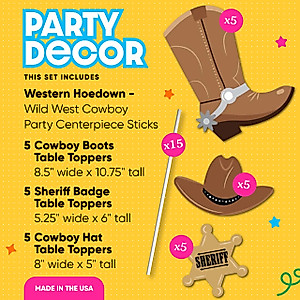 Big Dot of Happiness Western Hoedown - Wild West Cowboy Party Centerpiece Sticks - Table Toppers - Set of 15