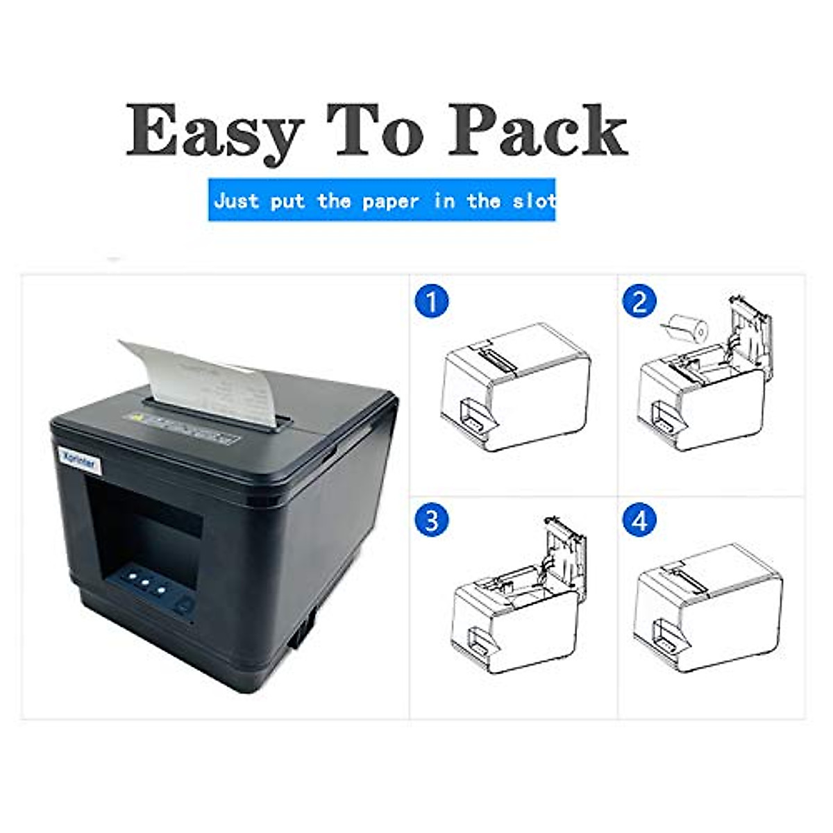 80MM POS Thermal Receipt Printer Compatible 80mm Thermal Paper Rolls sec High- Pos Printer with Auto Cutter ESC/POS Command Support Windows Mac Pos System(Black)(USB)