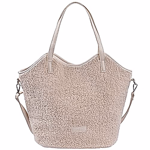 Women's Large Fleece Sherpa Tote Bag Teddy Plush Fluffy Furry Purse Big Fur Fuzzy Fashion Handbags for Women Girls Bag