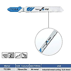 TAROSE 10-Piece T118A 3 Inch 21 TPI Assorted T-Shank Jig Saw Blades Set for Cutting Metal