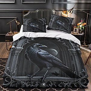 EVMILA Gothic Crow Quilt Cover Comforter Covers 3D Print Dark Castle for Teens and Adults Duvet Cover with Pillow Cases Bedding Set with Zipper Closure Soft Microfiber 3 Pieces Queen（228x228cm）