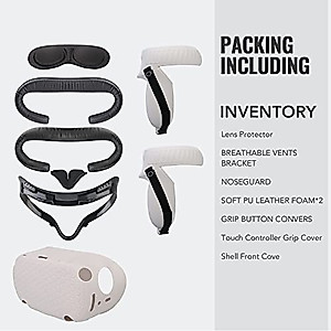 Controller Grips Cover for Oculus Quest 2, VR Facial Vent Interface Bracket,2pcs PU Leather Foam Cushion, Lens Protector, Anti-Leakage Nose Pad,VR Shell Cover VR Accessories for Oculus Quest 2