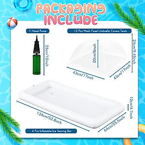 Didaey 4 Pieces Inflatable Ice Serving Bar Inflatable Cooler for Parties Floating Ice Tray Food Drink Containers 12 Pcs Mesh Food Umbrella Covers Tent Food Covers for Pool Party Outdoor Indoor Picnic