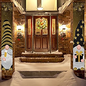 Happy New Year Gnome Porch Banner 2023 New Year's Eve Christmas Holiday Front Door Sign Wall Hanging Party Decoration
