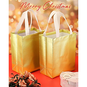 80 Pieces Gift Bags Set Glossy Reusable Tote Bags with Handles Grocery Bags for Wedding, Bachelorette Party, Christmas(Gold)