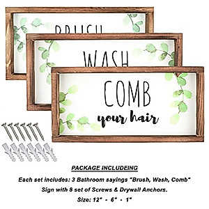 ABRADZ Bathroom Wall Decor Rustic Wood Farmhouse Bathroom Wall Decor Country Bathroom Decor Bathroom Sign & Plaque (Set of 3) Wash Your Hands Brush Your Teeth Comb Your Hair Bathroom Decorations