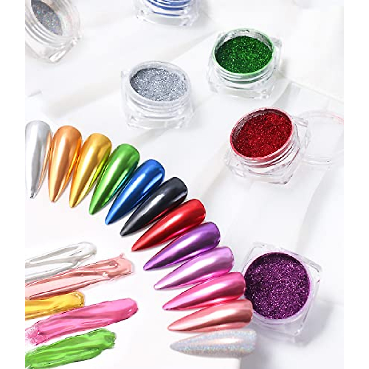 11pcs Magic Mirror Chrome Nail Powder & 1pc Holographic Laser Silver Nail Powder Pigment, Shinny Glitter Nail Art, Dust Nail Powder for Manicure Decorations