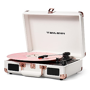 Vinyl Record Player Bluetooth Vintage 3-Speed Portable Suitcase Turntables with Built-in Speakers, Belt-Driven LP Player Support USB Recording AUX-in RCA Line Out Headphone Jack, White