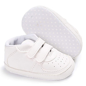 Csfry Newborn Baby Boys' Premium Soft Sole Infant Prewalker Toddler Sneaker Shoes White US4