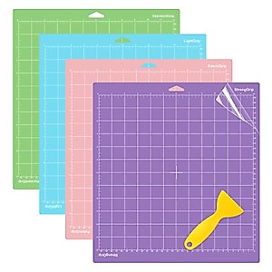 WISYOK 4 Pack 12x12 Inch Cutting Mats for Cricut Explore Air 2/Air/One/Maker, Adhesive Sticky Replacement Cut Mats (Standard, Light, Strong, Fabric) for Crafts, Quilting, Sewing