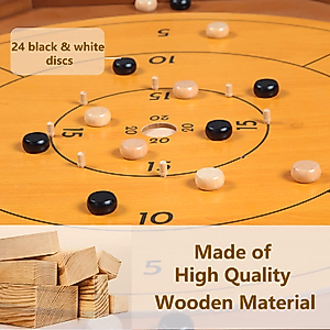 Crokinole and Checkers, 27-Inch Classic Crokinole Board Game with 22" Playing Surface, Canadian Heritage Tabletop Game for Two Players, Dexterity Krokinole Games Great for Families and Friends