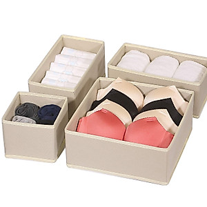 DIOMMELL 12 Pack Foldable Cloth Storage Box Closet Dresser Drawer Organizer Fabric Baskets Bins Containers Divider for Clothes Underwear Bras Socks Lingerie Clothing, Beige 444