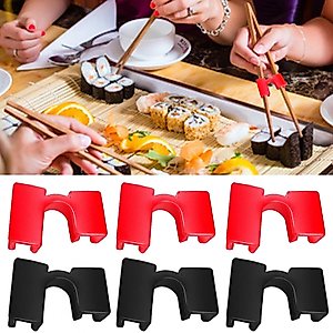 10pcs Reusable Training Chopstick Helpers Holder & Rests, Chopstick Assistant, Chopsticks Training Hinges Connector for Many age, Beginner, Trainers or Learner(black, red)