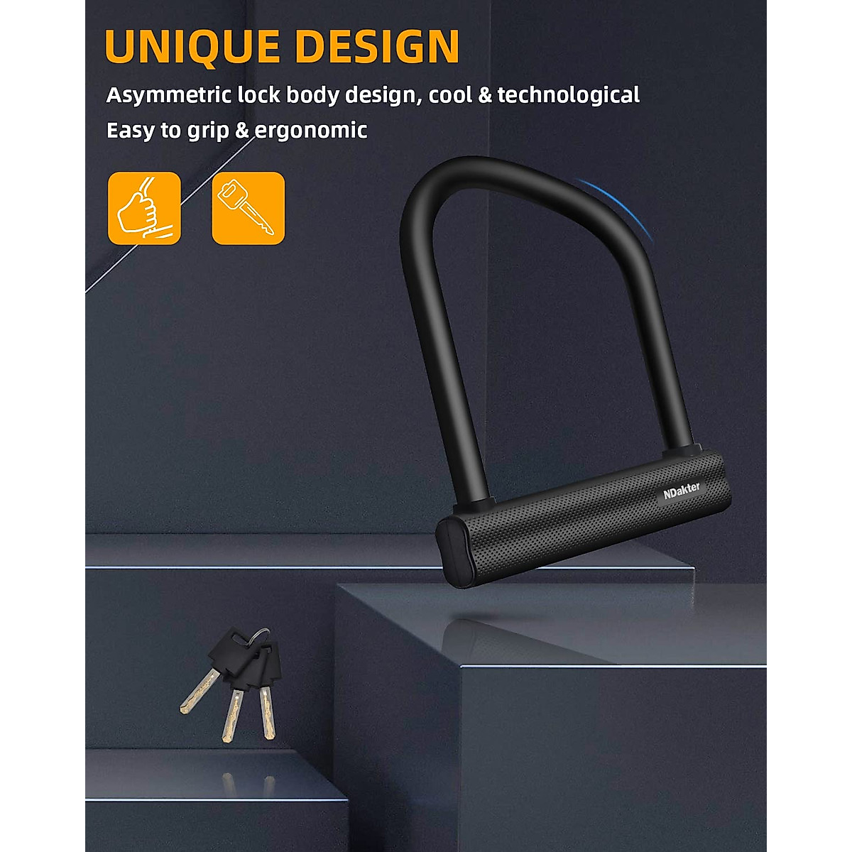 NDakter Bike U Lock, Heavy Duty Anti Theft Bicycle Locks Cable for Ebike, 18mm Shackle, 6FT Length High Security Cable with 3 Keys for Electric Scooter, Motorcycle, Bicycles,Outdoor Equipment