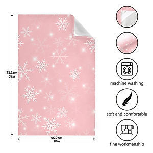 Exnundod Pink Kitchen Dish Towels Christmas Snowflakes Set of 4, Kitchen Towels Winter Themed Dish Cloth Reusable Cleaning Dishcloth Drying Wiping Decorative 18x28inch