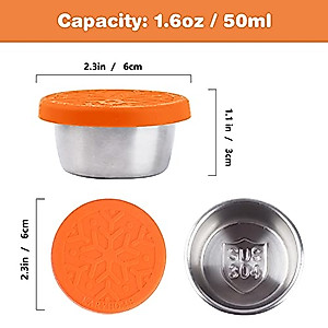 LALASTAR Salad Dressing Container, Stainless Steel Condiment Containers with Lids, Leakproof and Reusable Sauce Container, 3x1.6oz, Pink+Orange+Green