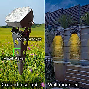 Solar Spot Lights Outdoor Waterproof IP65 Landscape Spotlights with Metal Stake 42ft Cable 3-in-1 Warm White Auto On/Off Dusk to Dawn Flag Pole Uplights for Trees Garden Yard Landscape Downlight