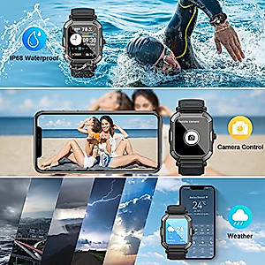 Rlaineox Smart Watch for Men Fitness Tracker: (Make/Answer Call) Bluetooth Military Smartwatch for Android Phones iPhone Waterproof Outdoor Tactical Digital Sport Run Watches Blood Heart Rate Monitor