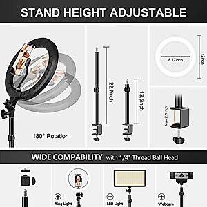 Computer Streaming Ring Light with Desk Mount Stand for Video Conferencing Recording/Zoom Meeting/Calls/Makeup-12''LED Desktop Circle Lighting with Clamp Stand&Phone Holder for Phone/Webcam/Camera